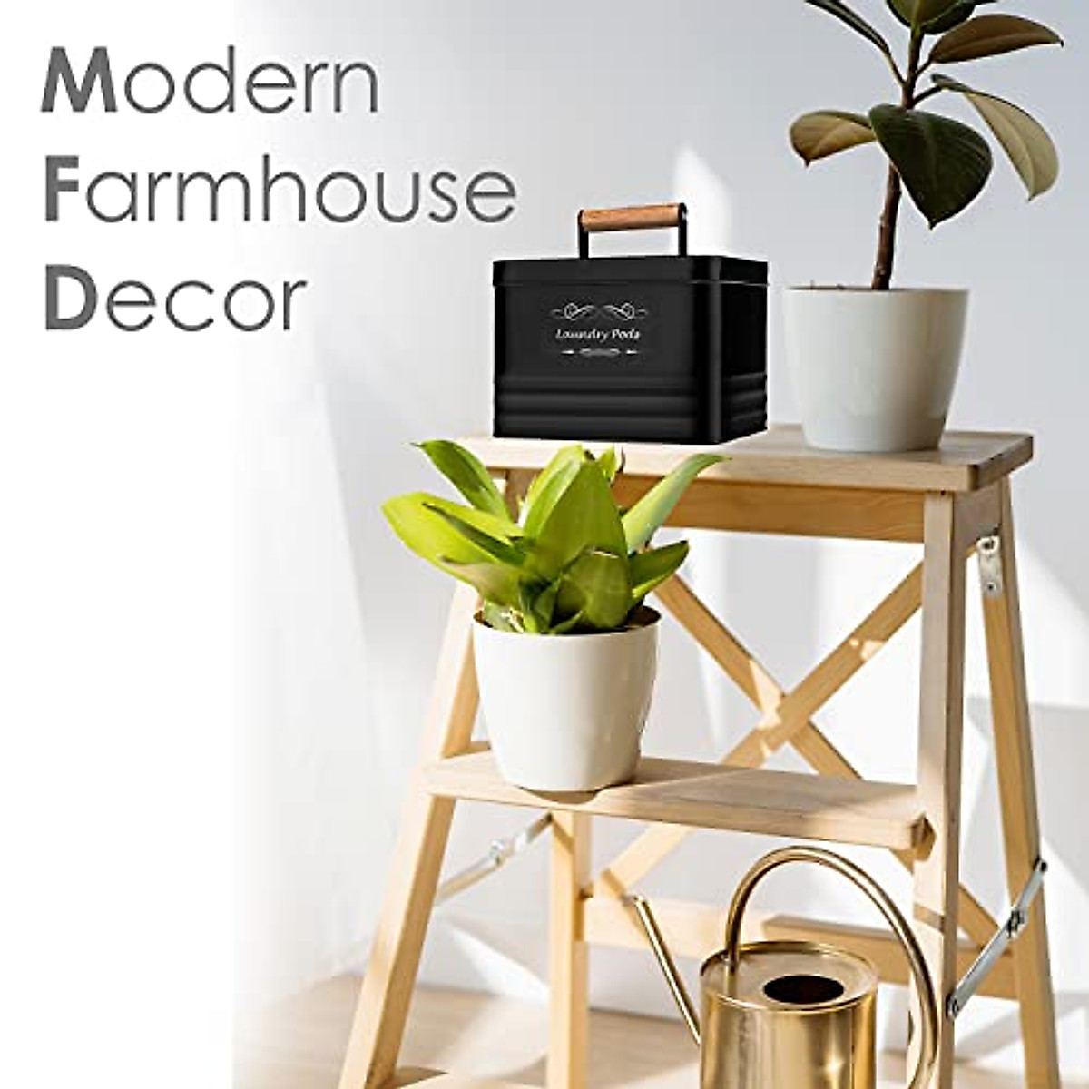 ELITAPRO Laundry Pods container Modern Farmhouse Laundry Pods Holder Metal Box Dispenser with Lid Laundry Room Decor and Accessories