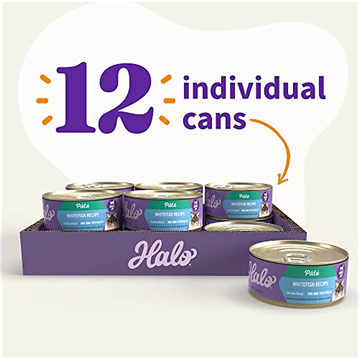 Halo Adult Grain Free Wet Cat Food Pate, Whitefish Recipe, Healthy Cat Food with Real, Whole Whitefish, 5.5 oz Can (Pack of 12)