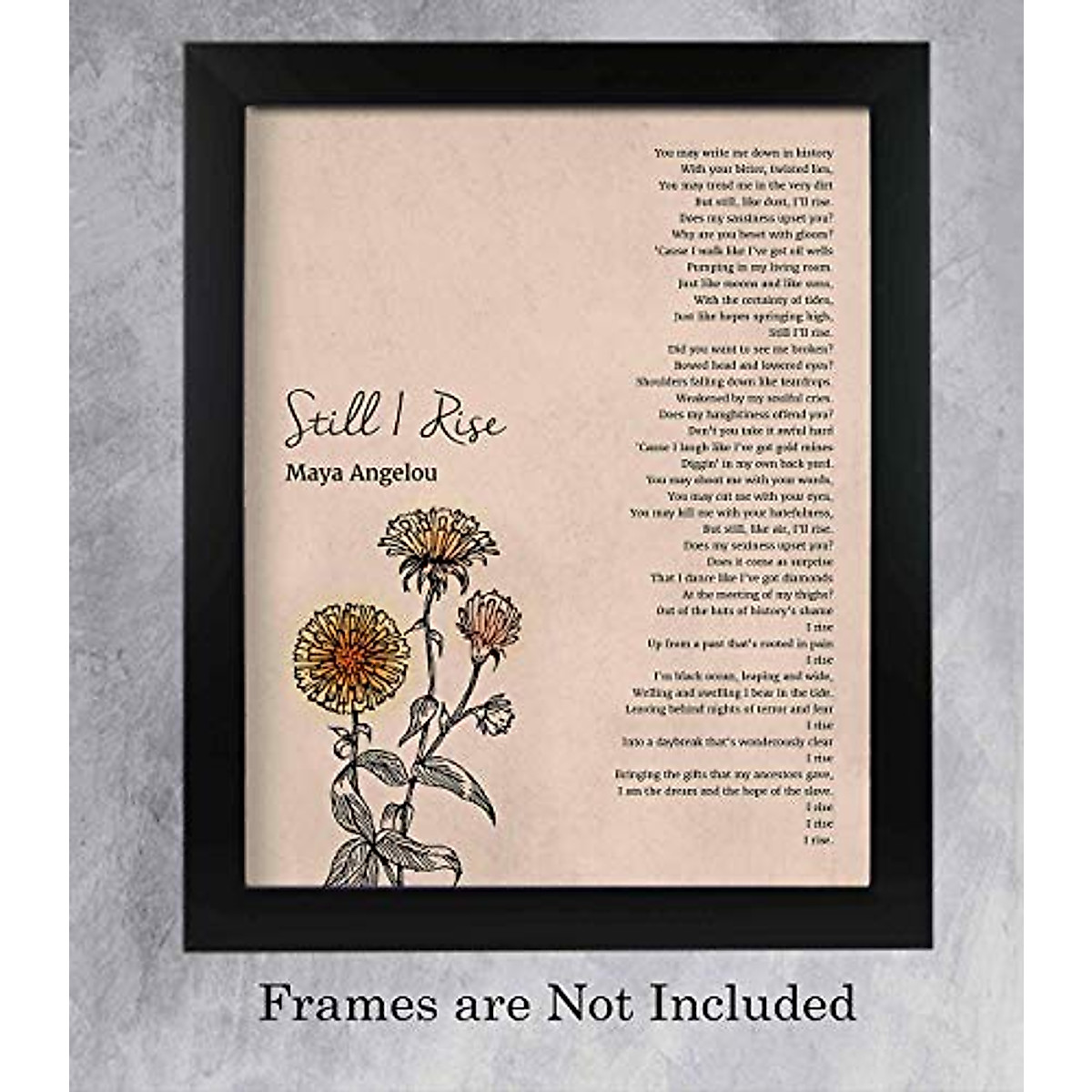 Maya Angelou-"Still I Rise"-Inspirational Poem Wall Art-11 x 14" Poetic Typographic Poster Print-Ready to Frame. Motivational Decor for Home-Office-Dorm. Great Literary Gift to Inspire Self Respect!