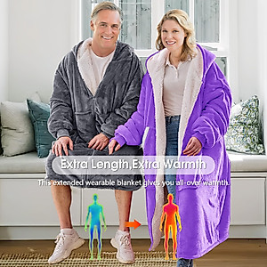 JOYWOO Kids Wearable Blanket Hoodie, Oversized Sherpa Hooded Blanket Birthday Christmas Gifts for Girl Boy, Cozy Sweatshirt Blanket with Giant Pocket and Zipper, Gray