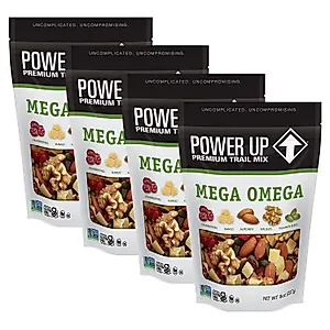 Power Up Mega Omega Trail Mix By Gourmet Nut -100% Natural Keto & Paleo Friendly Non GMO Vegan Gluten Free Certified Kosher - Shareable Dried Fruit & Mixed Nuts Protein Snacks, 8oz Bags (Pack of 4)