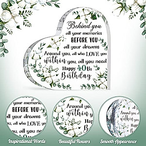 Birthday Gifts for Women, Behind You All Memories Before You All Your Dreams, Birthday Gifts for Women Wife Mom Friend, Flower Pattern Heart Acrylic Sign Keepsake (40th Style)