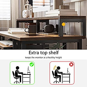 CubiCubi 47 Inch Computer Desk with Storage Shelves Monitor Stand Keyboard Tray, Home Office Desk, Study Writing Table, Brown