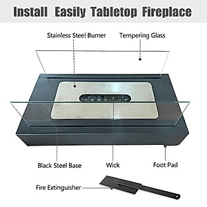 Orqihod Outdoor Tabletop Fire Pit Protable Tabletop Fireplace for Indoor Outdoor, Smokeless, Odorless, Black, 13.8x7x5.7in