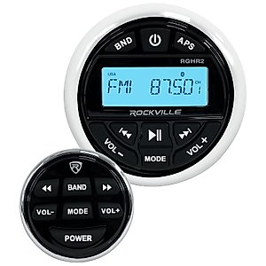Rockville RGHR2 Marine Gauge Hole Receiver W Bluetooth USB, Radio + Wired Remote