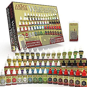 The Army Painter Mega Paint Set (60 Paints Plus 100 Rust-Proof Mixing Balls) - Mega Brush Set Bundle - Miniature Painting Kit of 60 Acrylic Paints and 10 Wargamer Miniature Paint Brushes