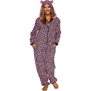 Funziez! Womens Slim Fit Leopard One Piece Animal Costume - Comfortable Jumpsuit (Pink, Medium)