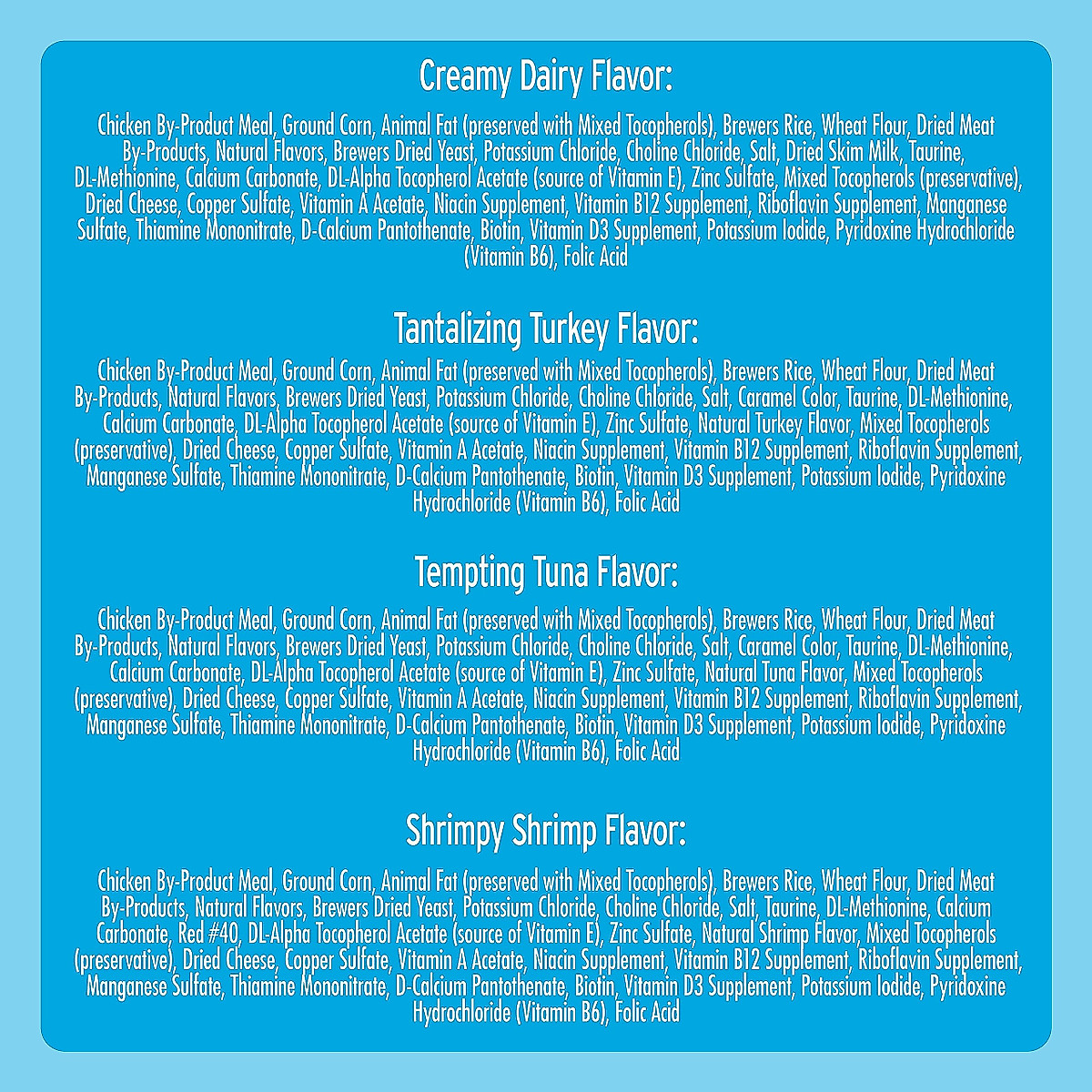 Temptations Classic Crunchy and Soft Cat Treats Variety Pack with Creamy Dairy, Tempting Tuna, Shrimpy Shrimp, and Tantalizing Turkey Flavors, (6) 6.3 oz. Pouches