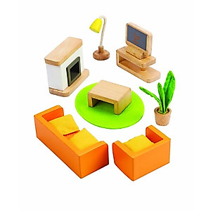 Hape Wooden Doll House Furniture Media Room Set| Pretend Playset for Kid’s Wooden Dollhouse