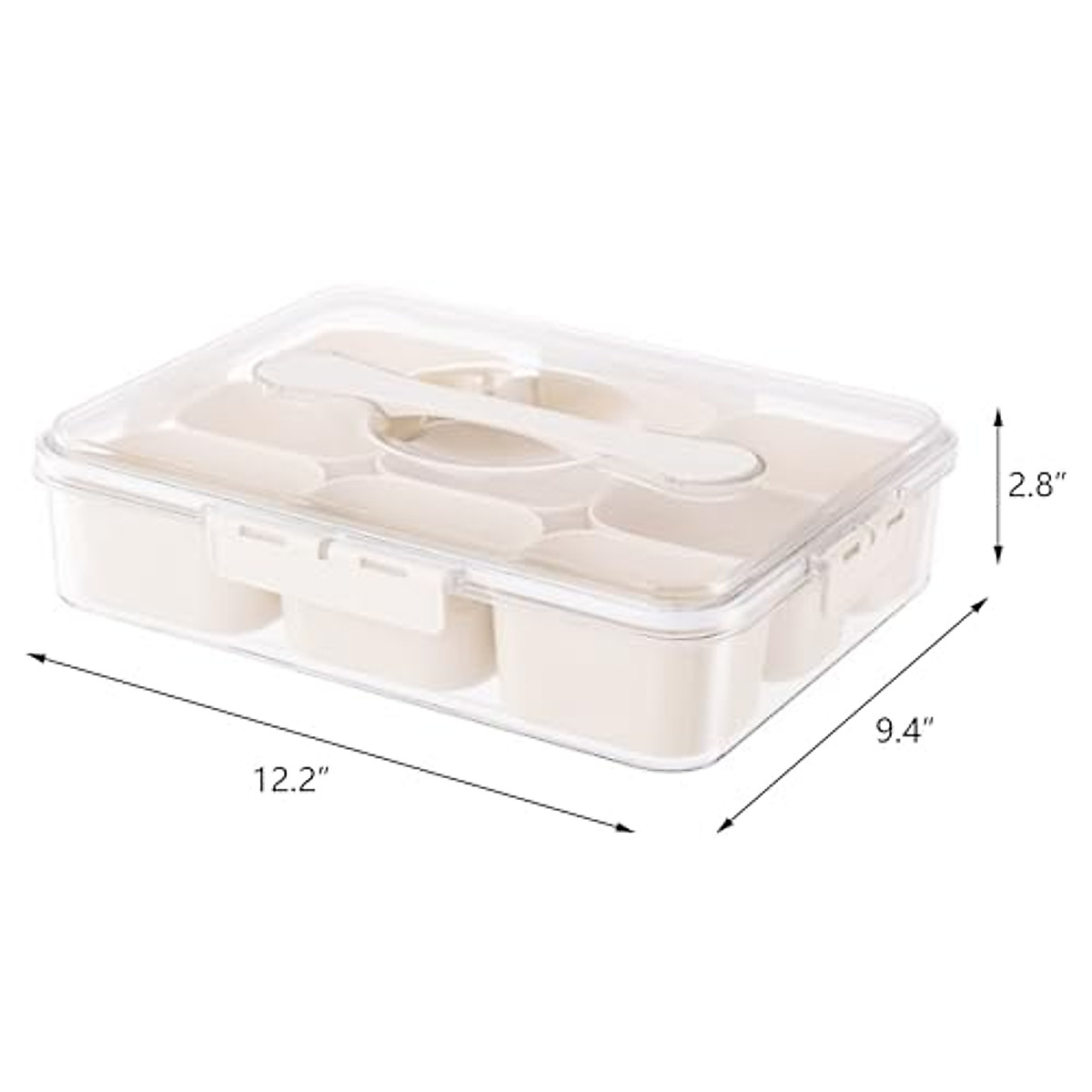 2 Pack Portable Picnic Parties Fruit Tray, 9 Compartment Fridge Food Veggie Condiment Divided Serving Preservation Storage Containers, Kitchen Clear Snackle Box Candy Organizer with Lid Handle