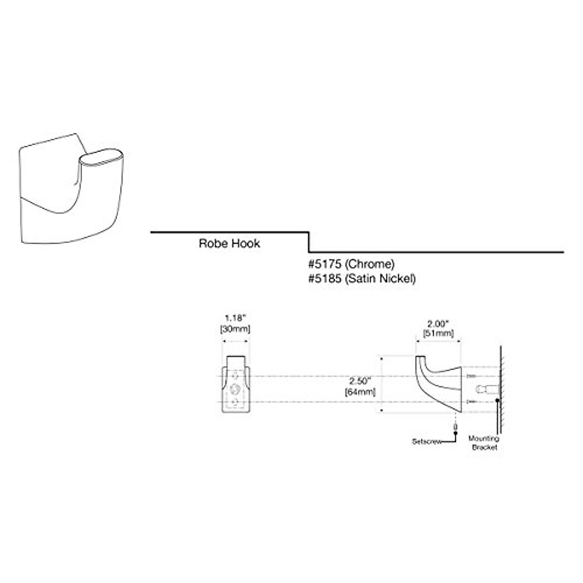 Gatco 5175 Quantra Bathroom Robe Hook, Chrome