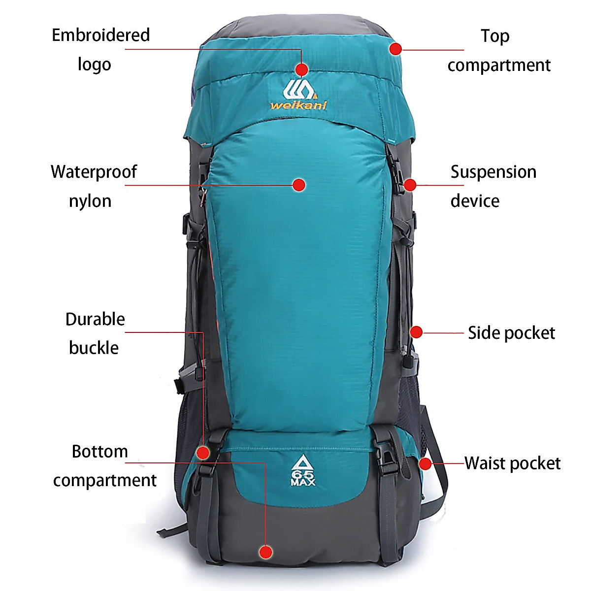 LZJDS Outdoor Sports Bags 65L Climbing Bag Unisex Travel Backpack Hiking Camping Daypack with Rain Cover,Black