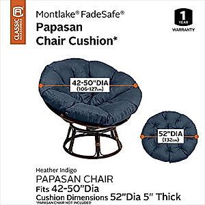 Classic Accessories Montlake Water-Resistant 50 Inch Polyester Papasan Cushion, Heather Indigo, Outdoor Papasan Cushion