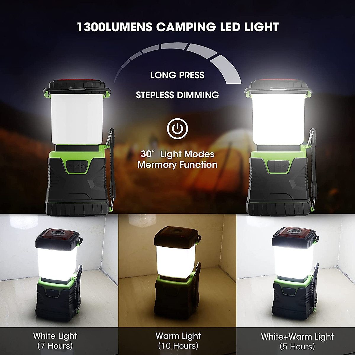 Camping Lantern Rechargeable Flashlights, Multi-Purpose 1300LM Lantern, 6000mAh Long Battery Life, IP65 Waterproof, Portable Tent LED Light for Hunting, Hurricane, Hiking, Outage(Clearance)