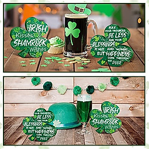 2 Pcs St Patrick's Day Table Wooden Signs Shamrocks Ornaments Irish Themed 5.91x5.78 Inch Lucky Tabletop St. Patrick's Table Decor Rustic Wood Centerpieces Green Shamrock Blocks Office Home Decor