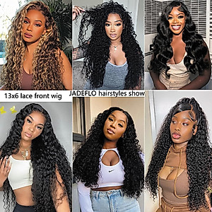 JADEFLO 13x4 Deep Wave 24 inch Lace Front Wigs Human Hair Pre Plucked with Baby Hair 180 Density Curly lace frontal Wigs for Women Human Hair HD Lace Deep Wave Frontal Wig Natural Color (24 Inch)