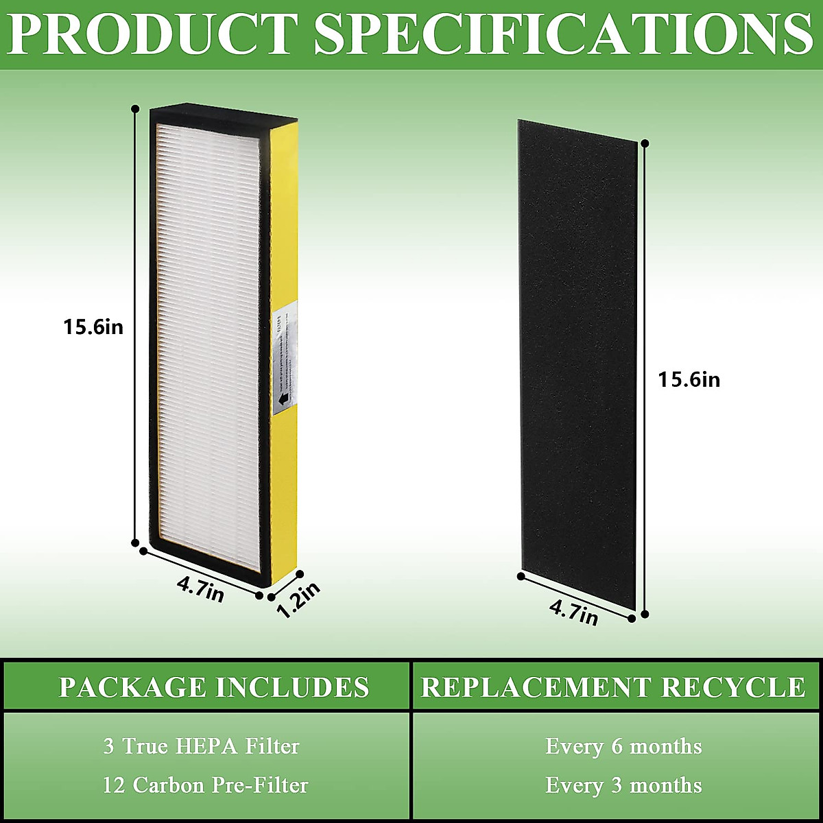Funmit FLT4825 Filter B Replacement for Guardian AC4825 AC4825E AC4300 AC4800 AC4900 AC4850-3 True Filter + 12 Activated Carbon Pre Filter