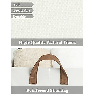 StorageWorks 45L Extra Large Fabric Storage Bins with PU Handles, Storage Baskets for Organizing, Large Laundry Basket, 2-Pack, Beige, 19" L X 13.25" W X 11" H