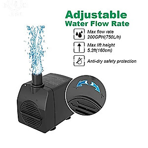 Knifel Submersible Pump 200GPH Ultra Quiet with Dry Burning Protection 5.2ft High Lift for Fountains, Hydroponics, Ponds, Aquariums & More…