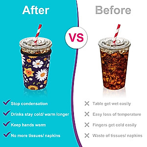 Desing Wish 3 Pack Reusable Iced Coffee Protective Sleeves Cup Insulator Neoprene Coffee Cup Cooler Sleeves Holders for 16-18oz/ 22-24oz/ 30-32oz Cold Drinks - Cats