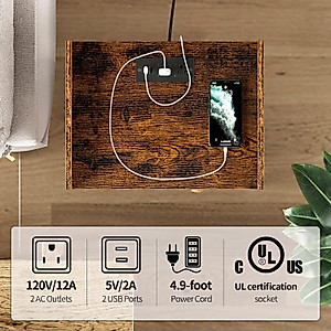 Gannyfer Nightstand with Charging Station,Night Stand with USB Ports and Storage Drawer,Modern 3-Tier End Side Table,Small Wood Bedside Table for Bedroom,Living Room (Brown)