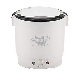 1L Mini Rice Cooker, 12v Electric Lunch Box Portable Travel Rice Cooker for Car Multifunctional Electric Food Steamer Rice Cooker Fast Cooking Fully Automatic Non Stick Pot for Travel Camping (White)