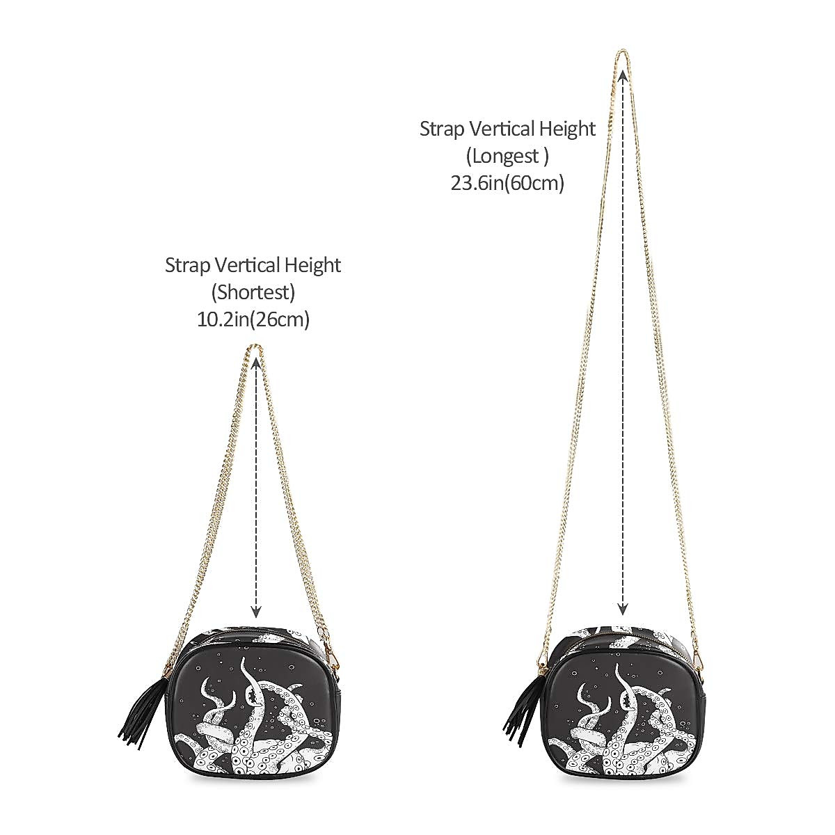 ALAZA Women's Octopus Tentacles on Black Cross Body Bag Chain Shoulder Handbag Purse with Tassel