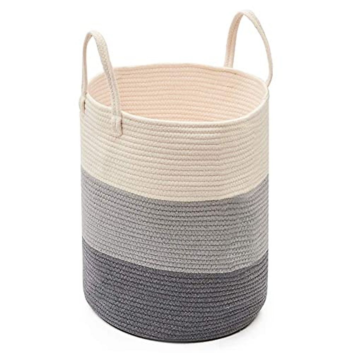 EZOWare Large Cotton Rope Storage Basket, Soft Woven Laundry Hamper with Handles for Bathroom Nursery Closet - Gradient Gray, 15 x 18 inch