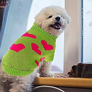 Queenmore Knit Sweater for Dogs, Turtleneck High Elastic Heart Pattern Festival Knitwear with Hind Leg Strings for Small and Medium Dogs (Green,L)