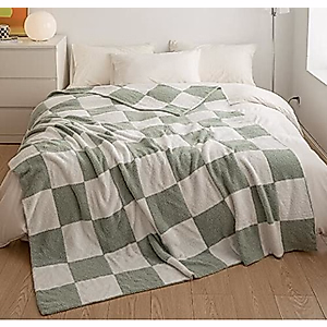 Ultra Soft Classic Checkerboard Chessboard Knitted Throw Blankets Lattice Fluffy Microfiber Lightweight Warm Cozy Bed Blankets Decor for Couch Sofa Bed (Sage Green, 51"X63")