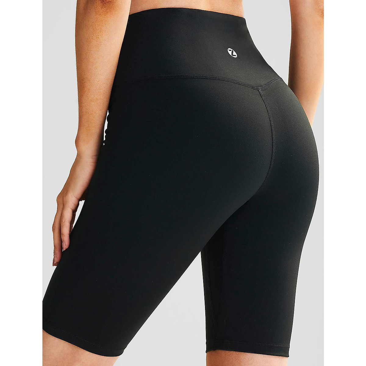 ZUTY 10"/ 5" Biker Shorts Women High Waisted with 2 Hidden Pockets Workout Athletic Compression Yoga Long Shorts Black L