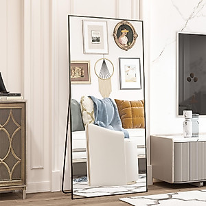 CASSILANDO Full-Length Mirror 65“ × 24 ", Floor Standing, Unique Vertical, Black Metal Frame Mirror, Over The Wall Hanging for Living Room Bedroom Entrance Bathroom
