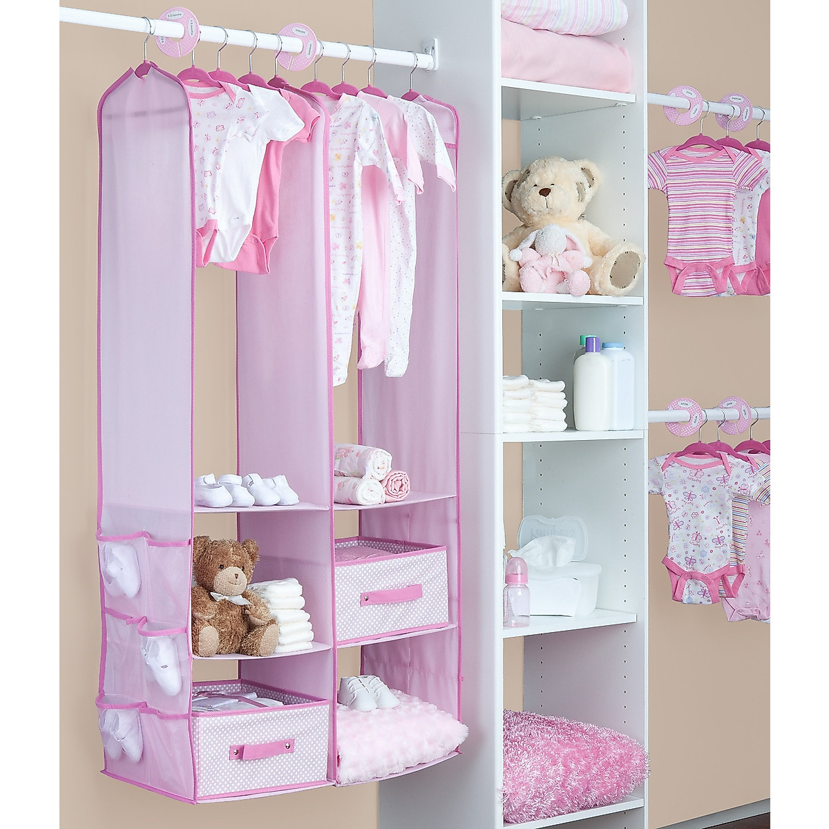 Delta Children Nursery Storage 24 Piece Set - Easy Storage/Organization Solution - Keeps Bedroom, Nursery & Closet Clean, Pink
