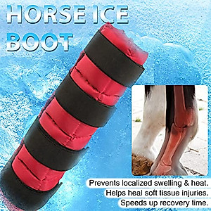 Harrison Howard Ice Boot for Horse Cool Gel Pack Leg Wrap for Treating Full Leg, Knee, Hock Injuries Reusable Ice Cooling Therapy, Universal Size-Red