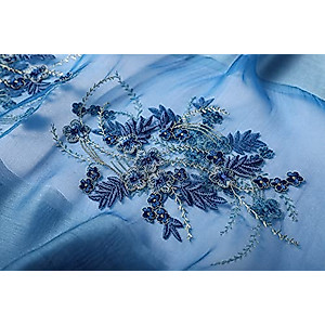 WINCESS.YU Silk Scarf for Women Lightweight Shawls and Wraps for Weddings Fashion Pashmina Shawl Embroidered Scarves (Blue)