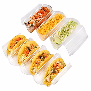 7Penn Taco Shells Holder Set of 4 - Toppings Tray to Taco Holder Stand Divided Serving Trays for Party and Dinner