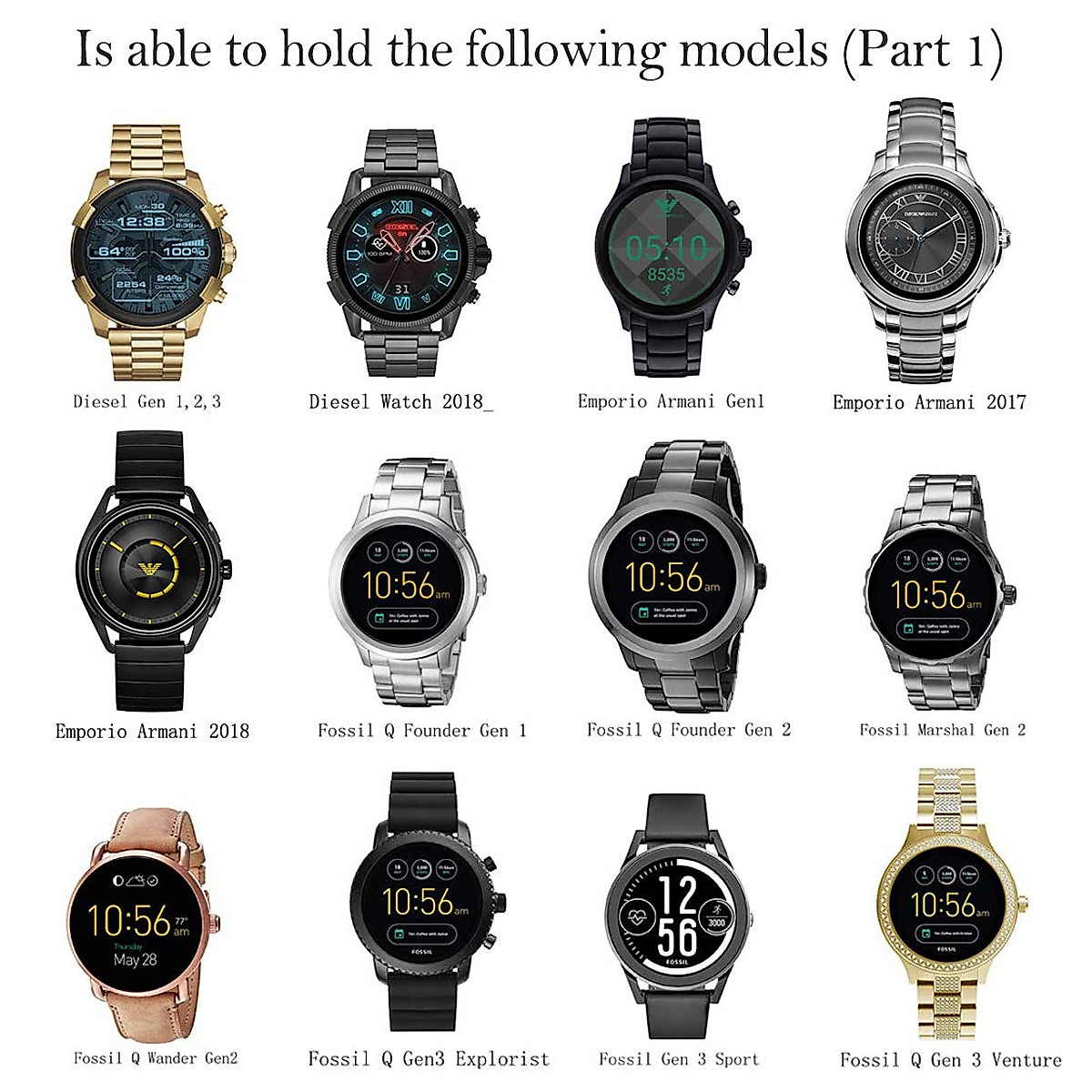 Tranesca Aluminum Watch Stand for Multiple Brand smartwatches - Stand only (Compatible with Michael Kors, Armani, Diesel, Fossil and More, Must Have smartwatch Accessories)