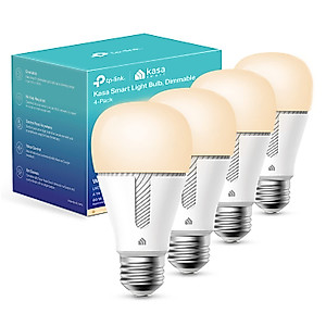 Kasa Smart Light Bulbs that works with Alexa and Google Home, Dimmable Smart LED Bulb, A19, 9W, 800Lumens, Soft White(2700K), CRI≥90, WiFi 2.4Ghz only, No Hub Required, 4-Pack(KL110P4)