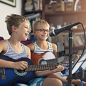 ELEQOTE Cell Phone Holder for Microphone Stand 360° Swivel Adjustable Smartphone Clamp Mount Compatible with iPhone, Galaxy, Sony, LG, Google, Pixel, Oneplus, Huawei and Other Phones