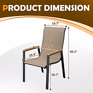 UDPATIO Patio Stackable Chairs Set of 2, Outdoor Dining Chairs with All Weather Breathable Textilene, High Back Metal Frame for Lawn Garden Backyard Deck, Brown