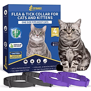 4 Pack Flea Collar for Cats 32Months Flea Tick Prevention for Cats Waterproof Cat Flea Collar Natural Cat Flea Tick Treatment Adjustable Flea Tick Collar for Cats Kittens(Black&Purple)