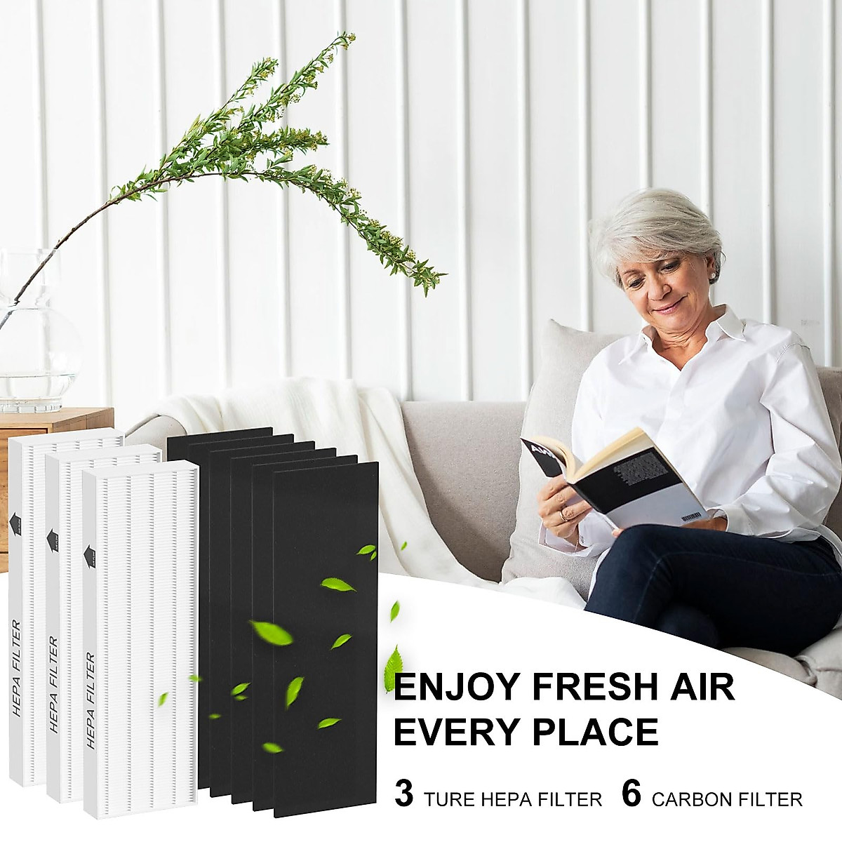 Ganteny True HEPA Filter Replacement Compatible with Fellowes AeraMax 100 90 DX5 DB5 Air Cleaner Purifier, Compared to Part 40101701 9287001 9324001, 3 x True HEPA Filter and 6 x Carbon Pre-Filter