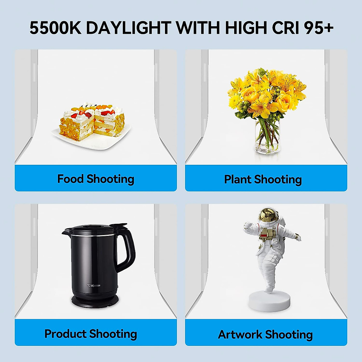 Takerers 16"x16" Photo Studio Light Box Photography, 480 LED Product Lightbox with 3 5500K Stepless Dimming Light Panels, Professional Photo Background Shooting Tent with 4 Color Backdrops