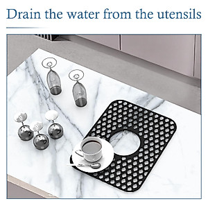 BEHOK 2 Pack Silicone Sink Protectors for Kitchen Sink, Bathroom Sink, 13.58"x 11.6" Heat-resistant Sink Mat, Non-Slip and Durable Sink Protector Silicone, Center Drain, Black