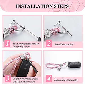 Crystal Car Keychain Bling Keychain Accessories Glitter KeyRing Strap with Heart Charm Key Decorations for Women Auto (Pink)
