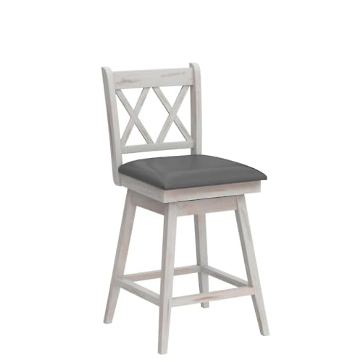 COSTWAY Bar Stool Set of 2, 360° Swivel Counter Height 25inch Bar Stool with Foot Rest Upholstered Cushion & Ergonomic Backrest, Sturdy Frame, for Pub, Restaurant, Home (2, Antique White + Grey)