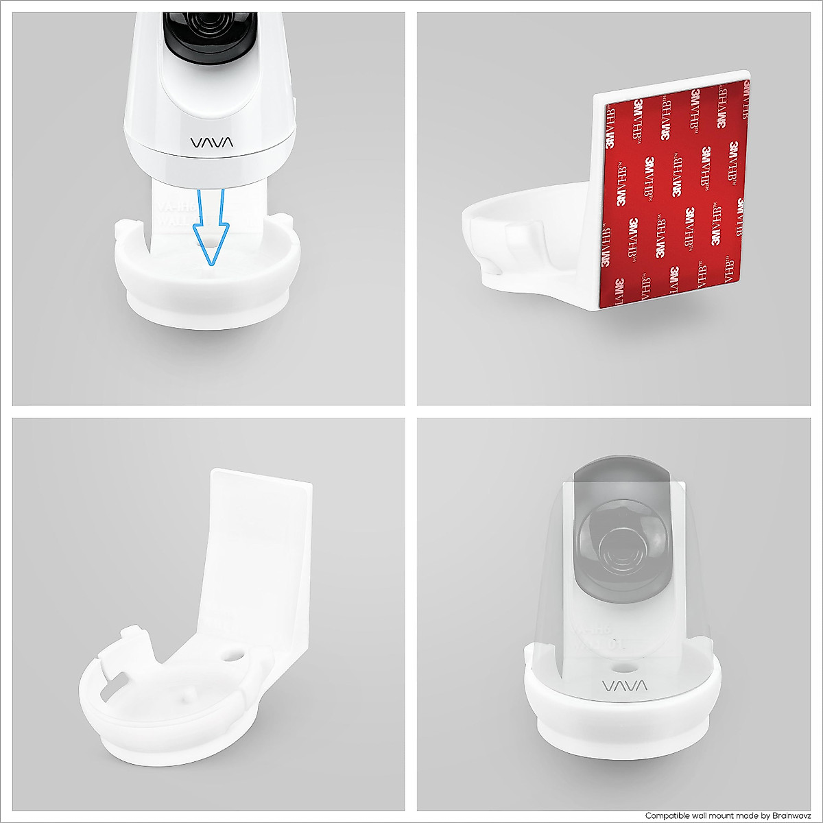BRAINWAVZ Adheasive Wall Mount for VAVA Baby Monitor Camera (VA-IH006) Shelf - No Screws, Easy to Install, No Mess, Strong Mount Holder, White
