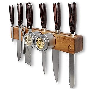 Premium 16 inch Magnetic Knife Holder for Wall with Double Storage & Charming Wood - Knife Magnetic Strip, Knife Magnet, Magnet Knife Holder Strip, Magnetic Knife Strip Knife Rack Kitchen Knife Holder
