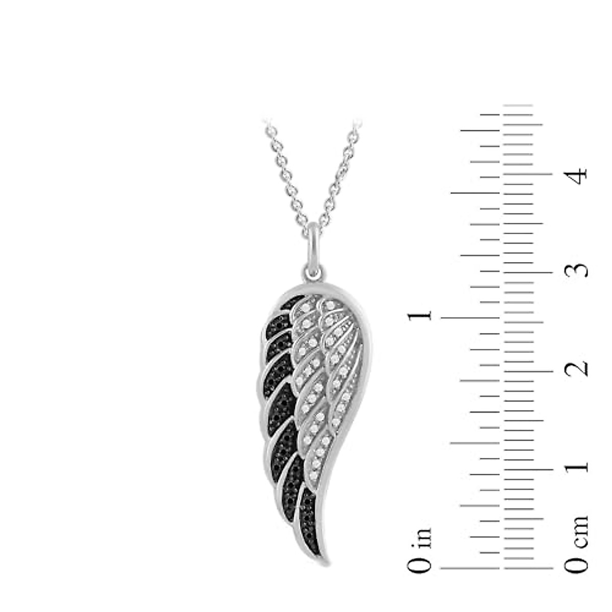 Amazon Essentials Sterling Silver Black and White Diamond Angel Wing Pendant Necklace (1/5 cttw), 18", (previously Amazon Collection)