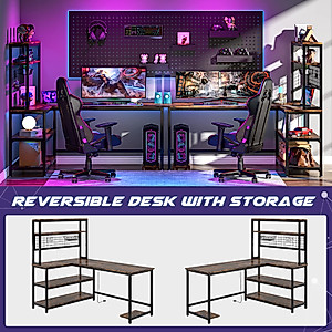 Tribesigns 55" Large Computer Desk with Wireless Charging 5 Storage Shelves, Office Desk Study Table Writing Desk Workstation with Hutch Bookshelf for Home Office (Brown)